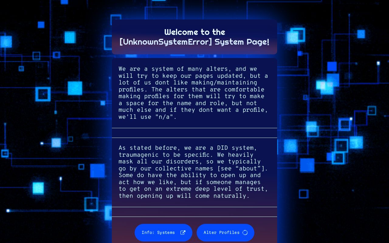 [UnknownSystemError] Alter's carrd
